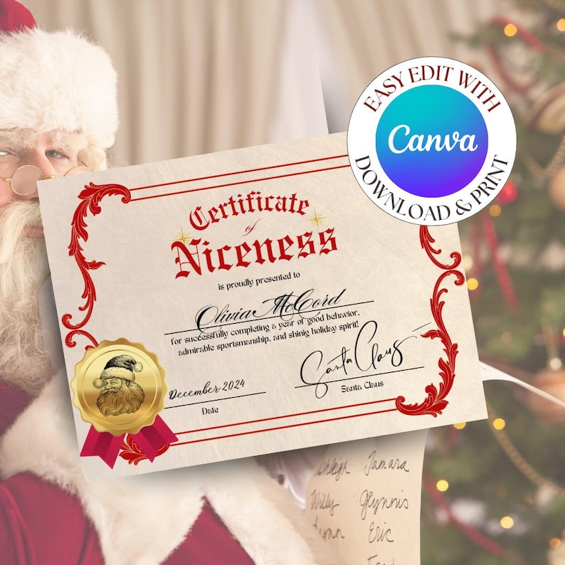 Canva, Nice List Certificate, Printable Template Nice List, Instant ...