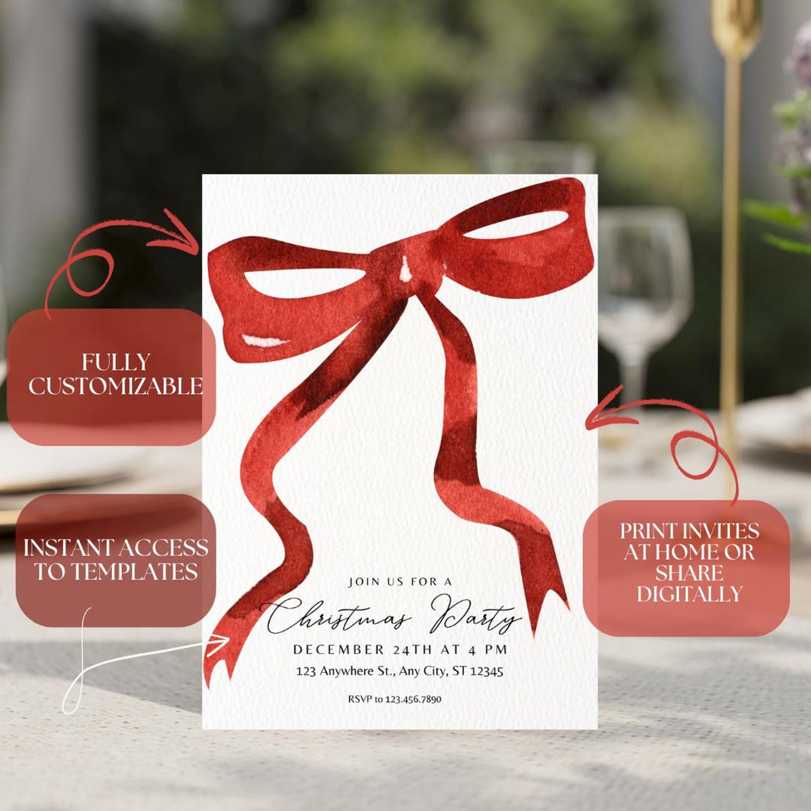 Bow Christmas Party Invitation, Christmas Party Invite, Christmas Party ...