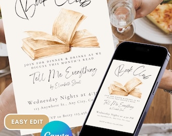 Book Club Invitation, Printable Book Club Invitation, Canva Book Club ...