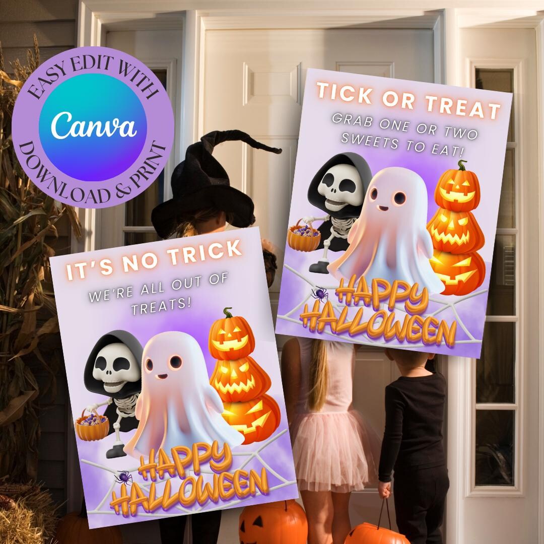 Fun Trick or Treat Door Sign Bundle Template and Print Out, All Out of ...