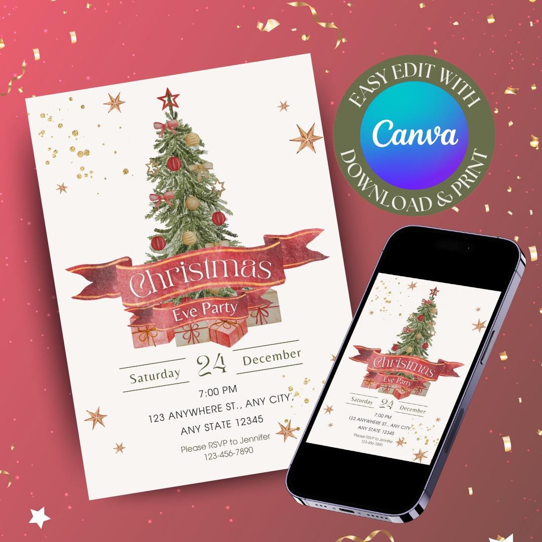 Vintage Christmas Party Printable Invitation, Editable Christmas Invite ...