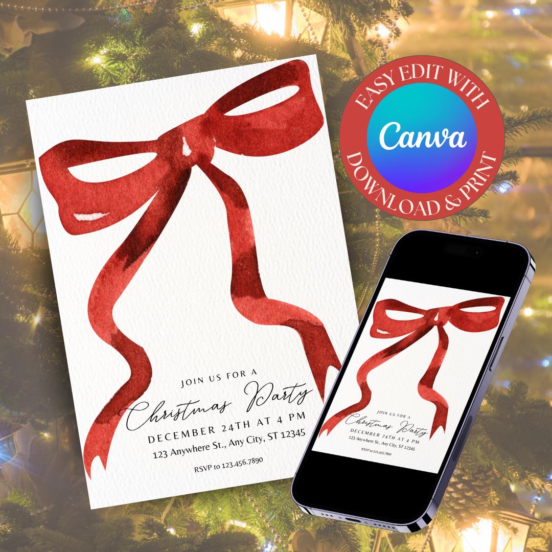 Bow Christmas Party Invitation, Christmas Party Invite, Christmas Party ...