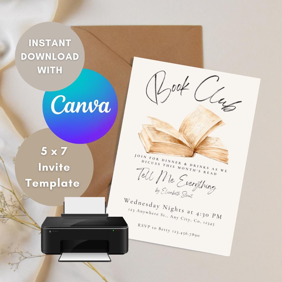 Editable Book Club Invitation Template, Bookish Party (digital Download ...
