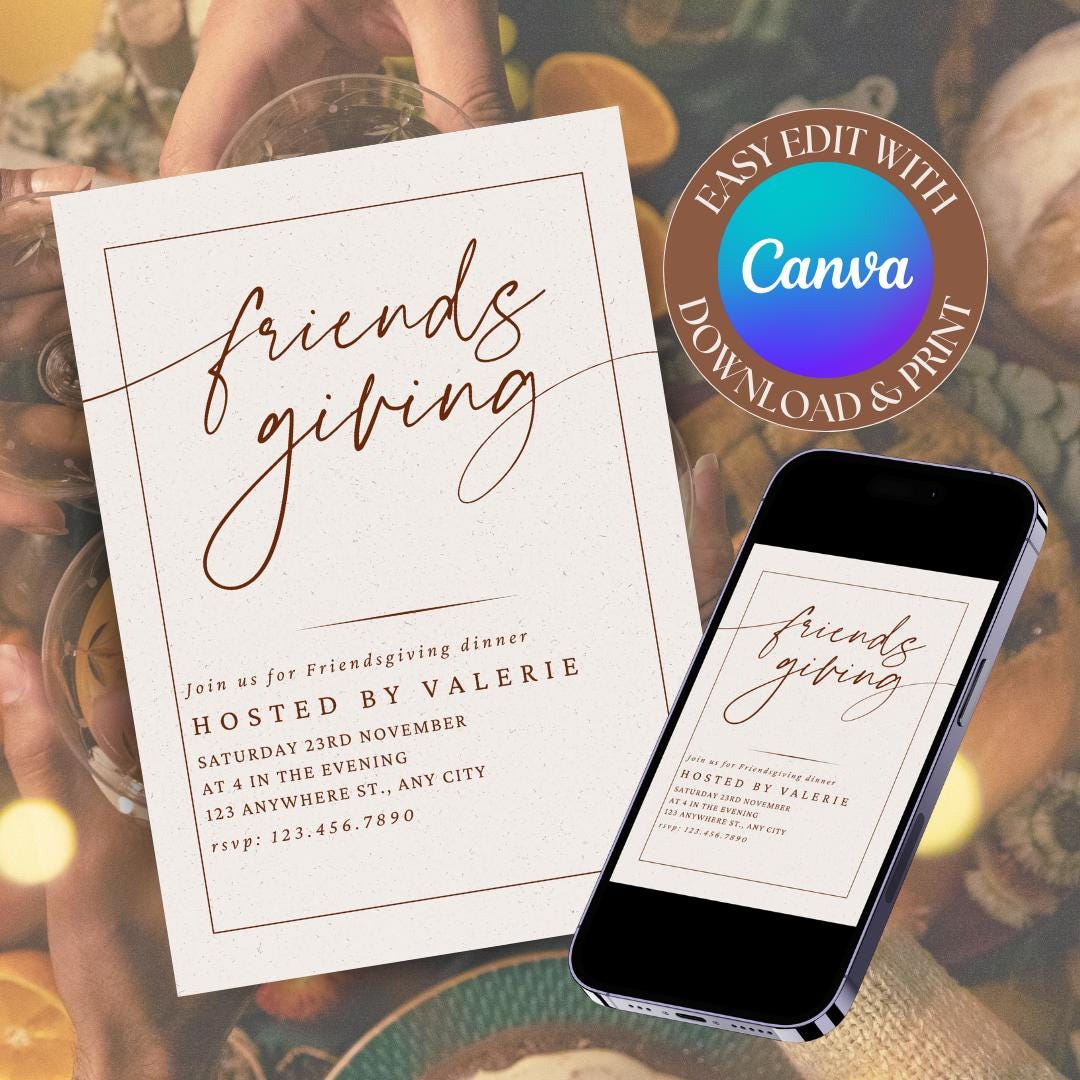 Editable Friendsgiving Dinner Invitation, Friendsgiving Potluck Invite ...