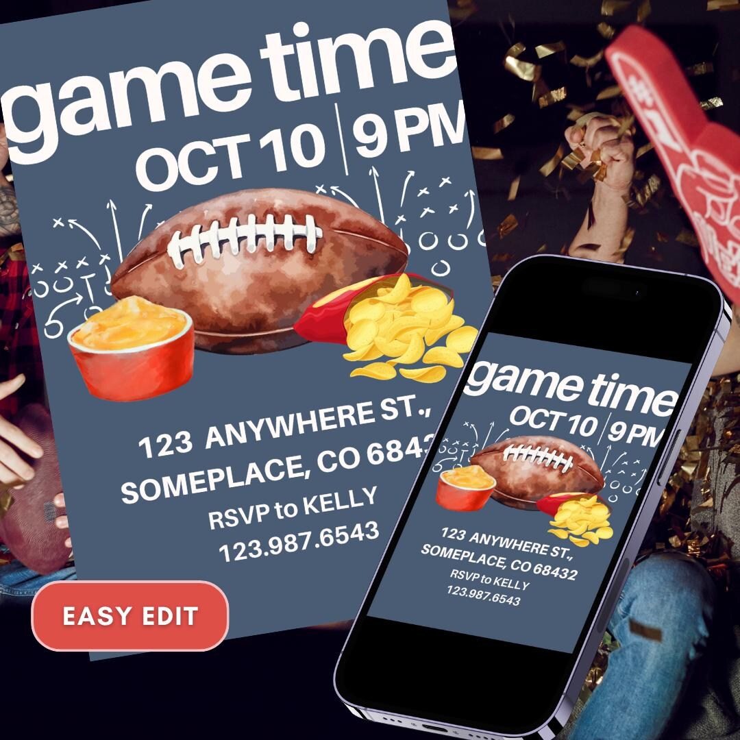 Game Time Party Editable Invitation, Football Watch Party Evite ...