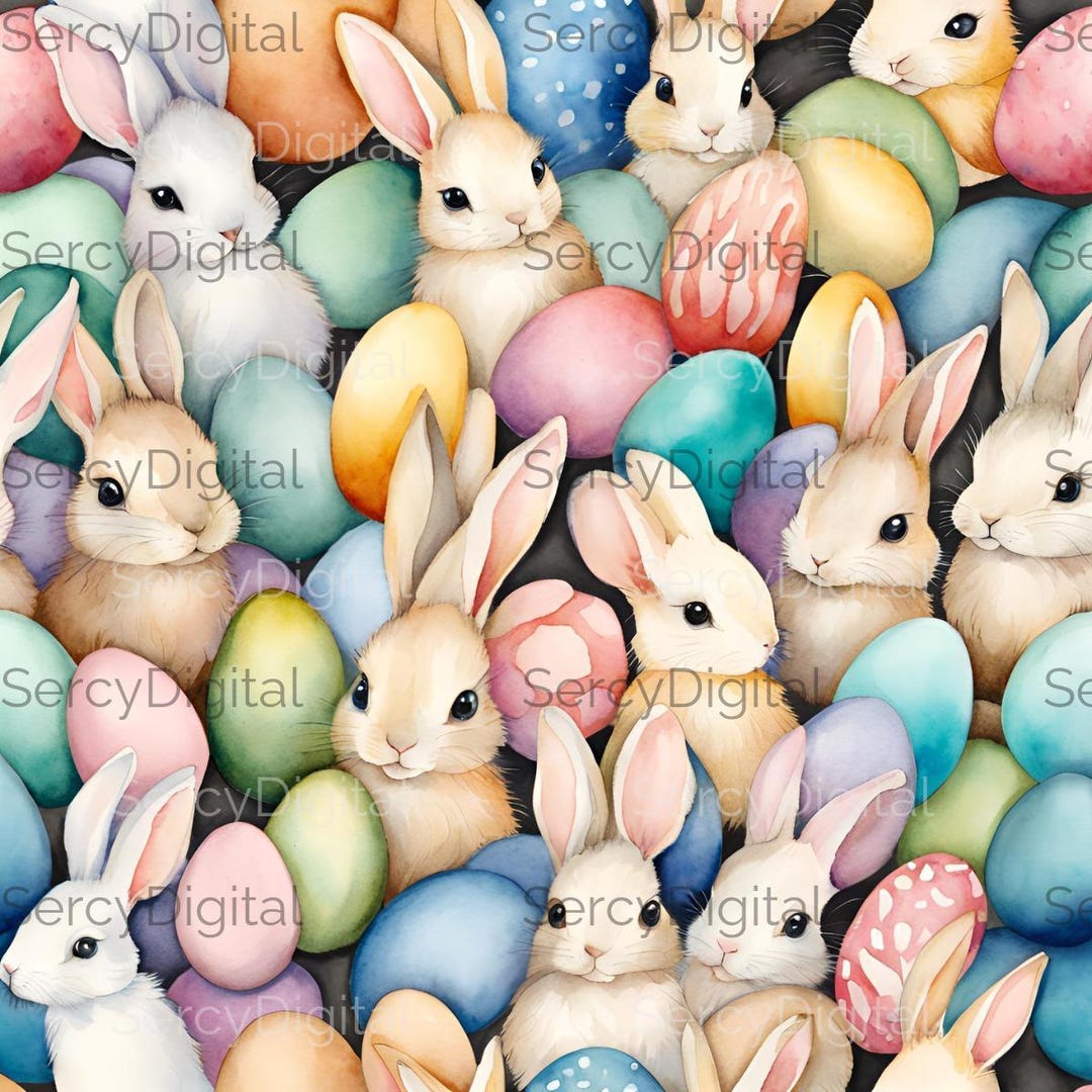 Vibrant Watercolor Rabbits and Pastel Easter Eggs - Cheerful Springtime ...