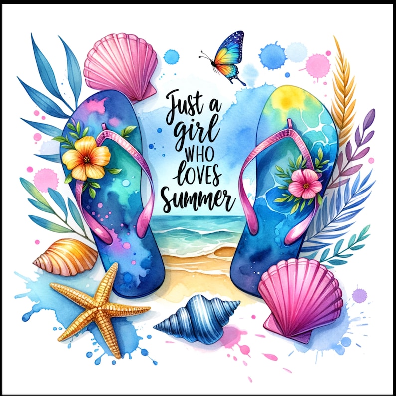 Beach Girl Summer Clipart: Flip Flops & Seashells (PNG) - Etsy