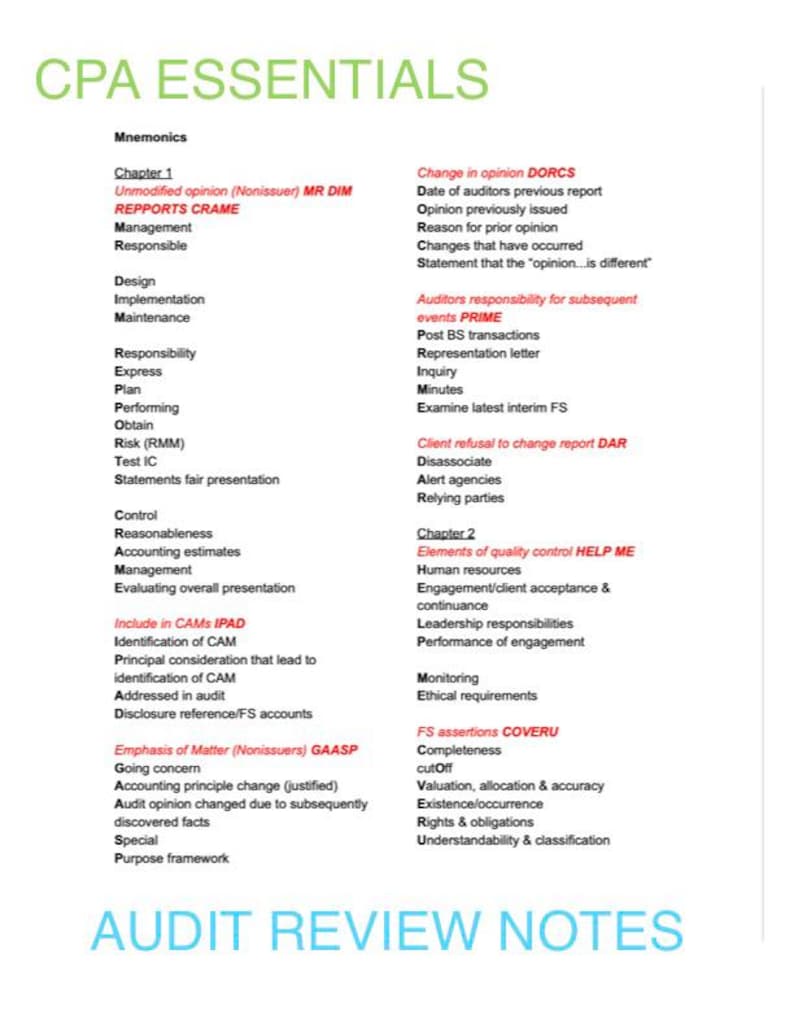 Audit CPA Exam Review Notes - 40 Pages | PDF Edition - Etsy Australia