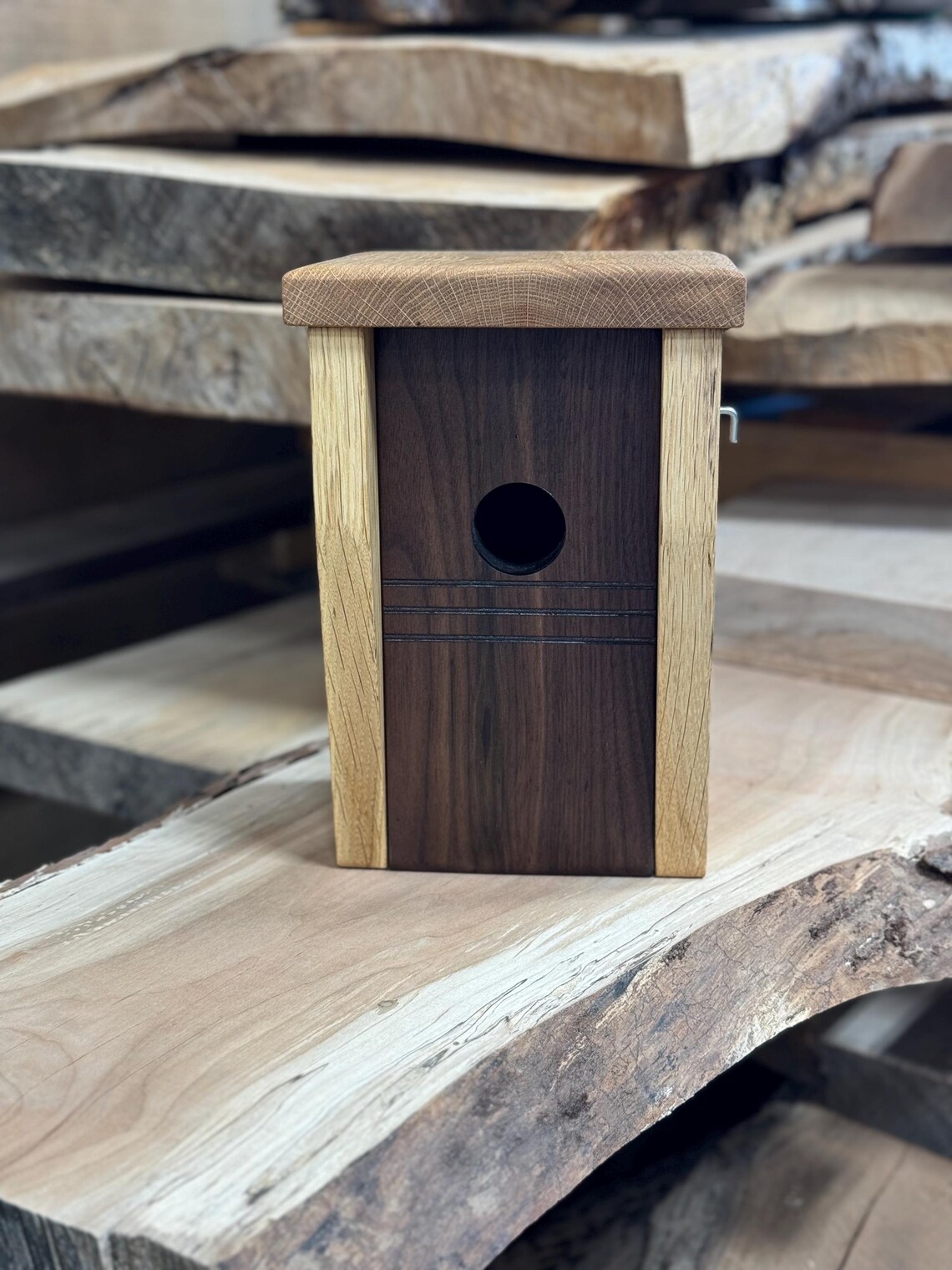 Mid-century Modern Birdhouse, Reclaimed Oak and Walnut, Handcrafted ...