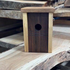 Mid-century Modern Birdhouse, Reclaimed Oak and Walnut, Handcrafted ...