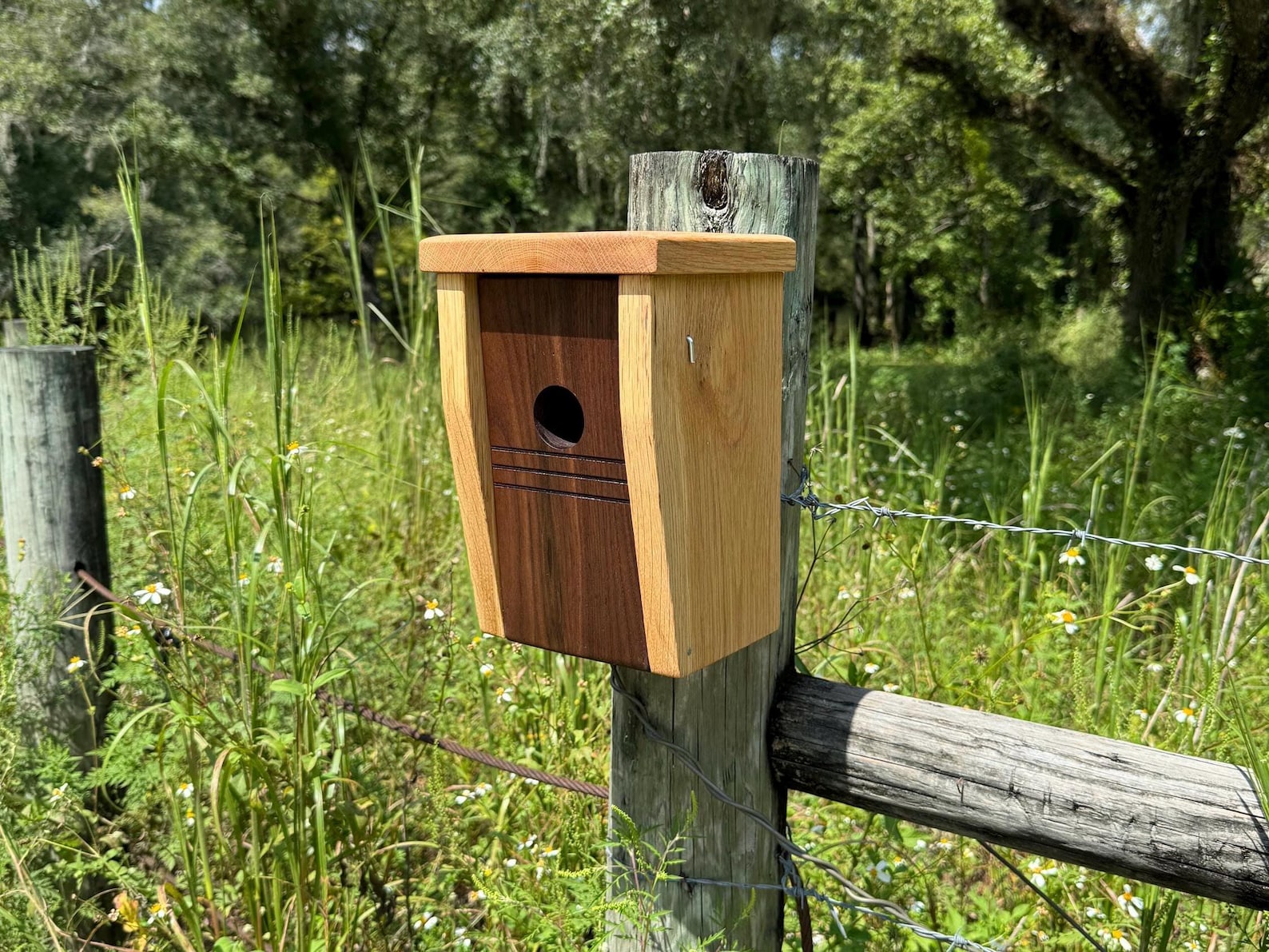 Mid-century Modern Birdhouse, Reclaimed Oak and Walnut, Handcrafted ...