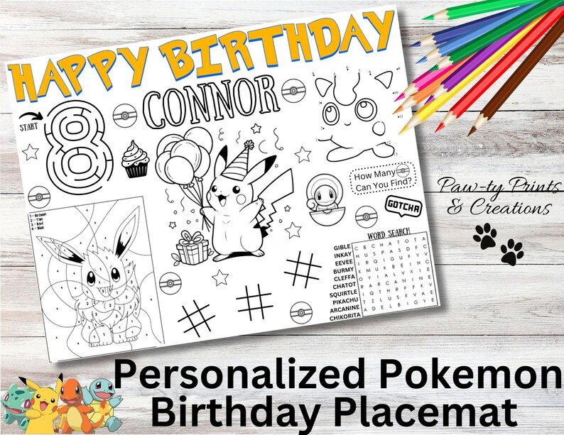 Personalized Pokeball Activity Sheet, Pokemone Birthday Party ...