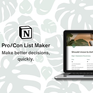 Pro/con List Maker Notion Template | Decision Maker Digital Planner - Etsy