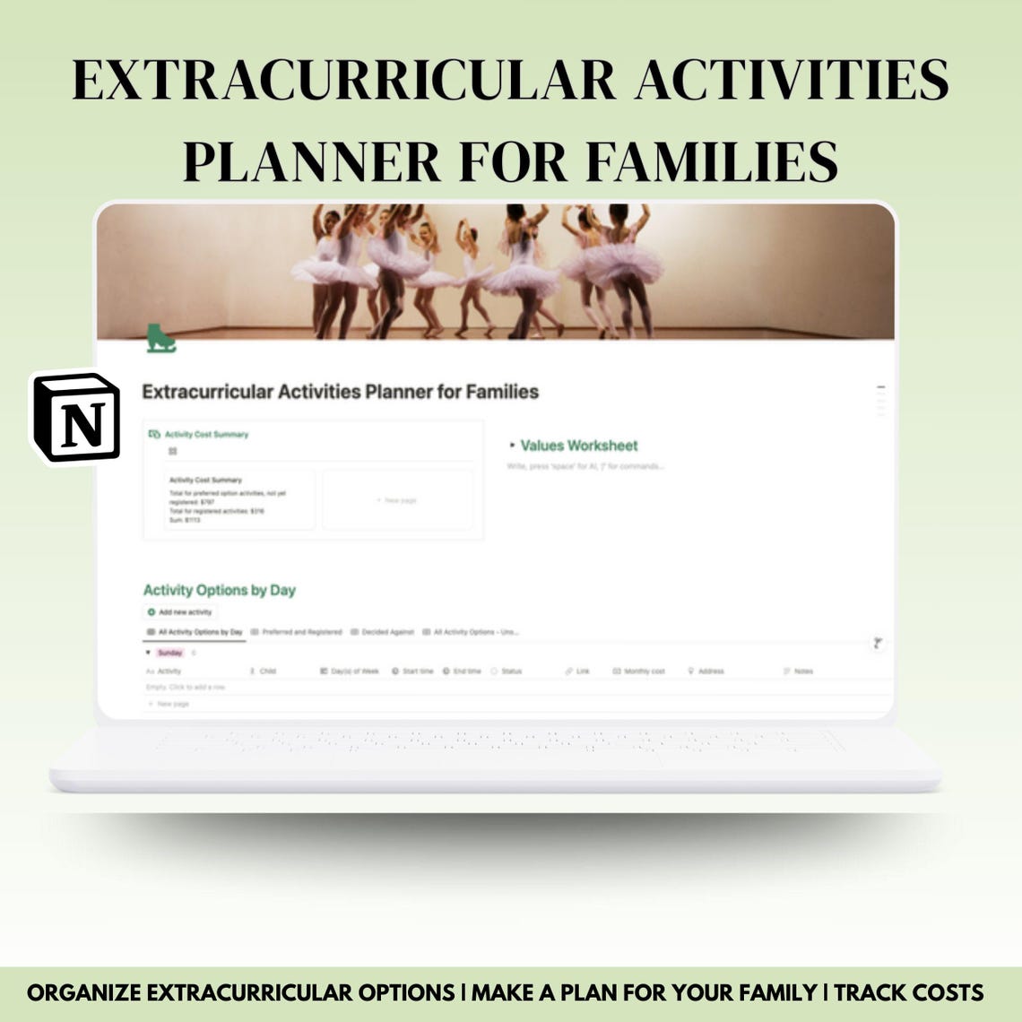 Extracurricular Activities Planner for Families Notion Template | Plan ...
