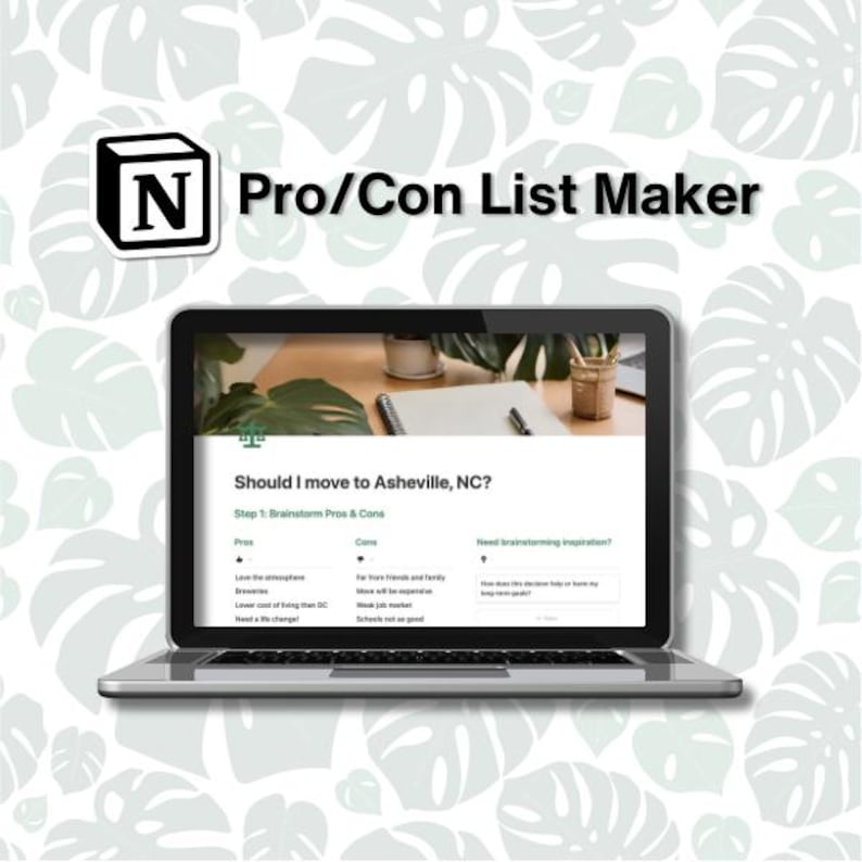 Pro/con List Maker Notion Template | Decision Maker Digital Planner - Etsy