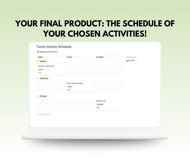 Extracurricular Activities Planner for Families Notion Template | Plan ...