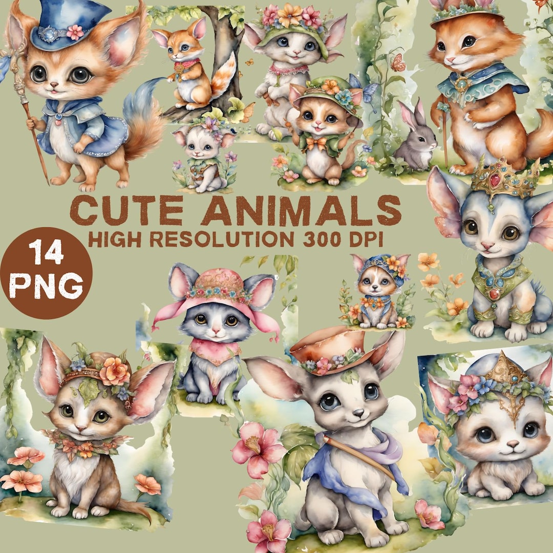 14 Whimsical Watercolor Animal Clip Art Set Cute Animals PNG for Crafts ...