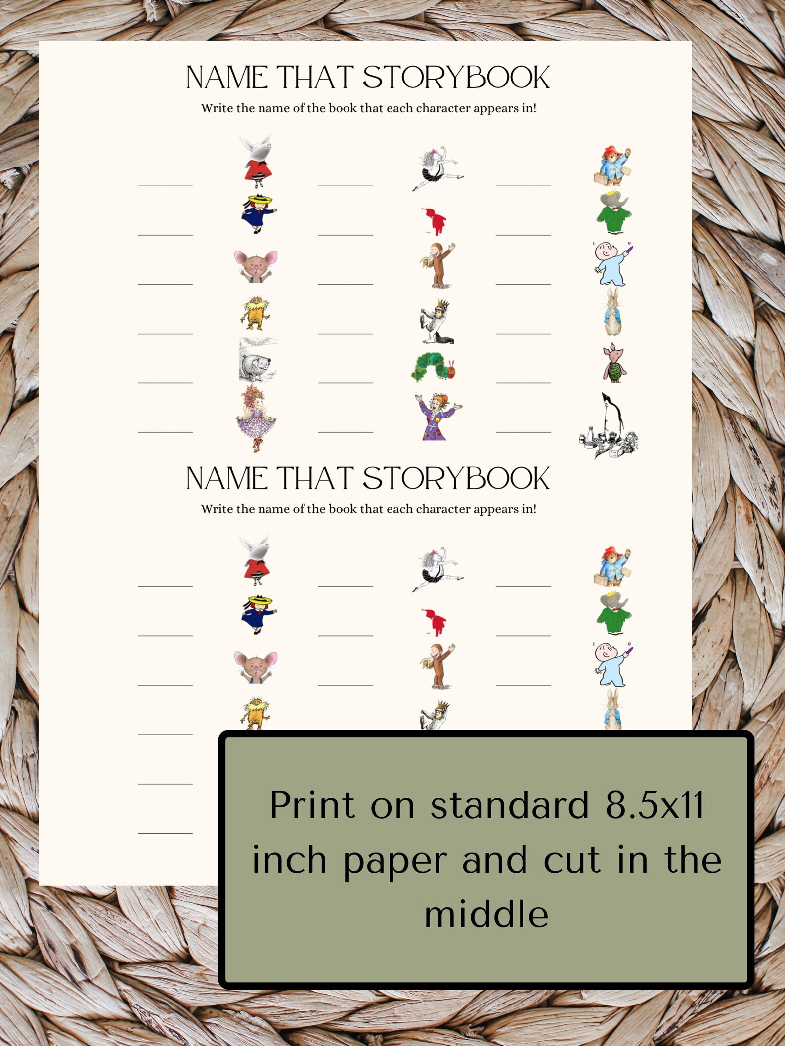 Name the Storybook Character Baby Shower Game - Etsy