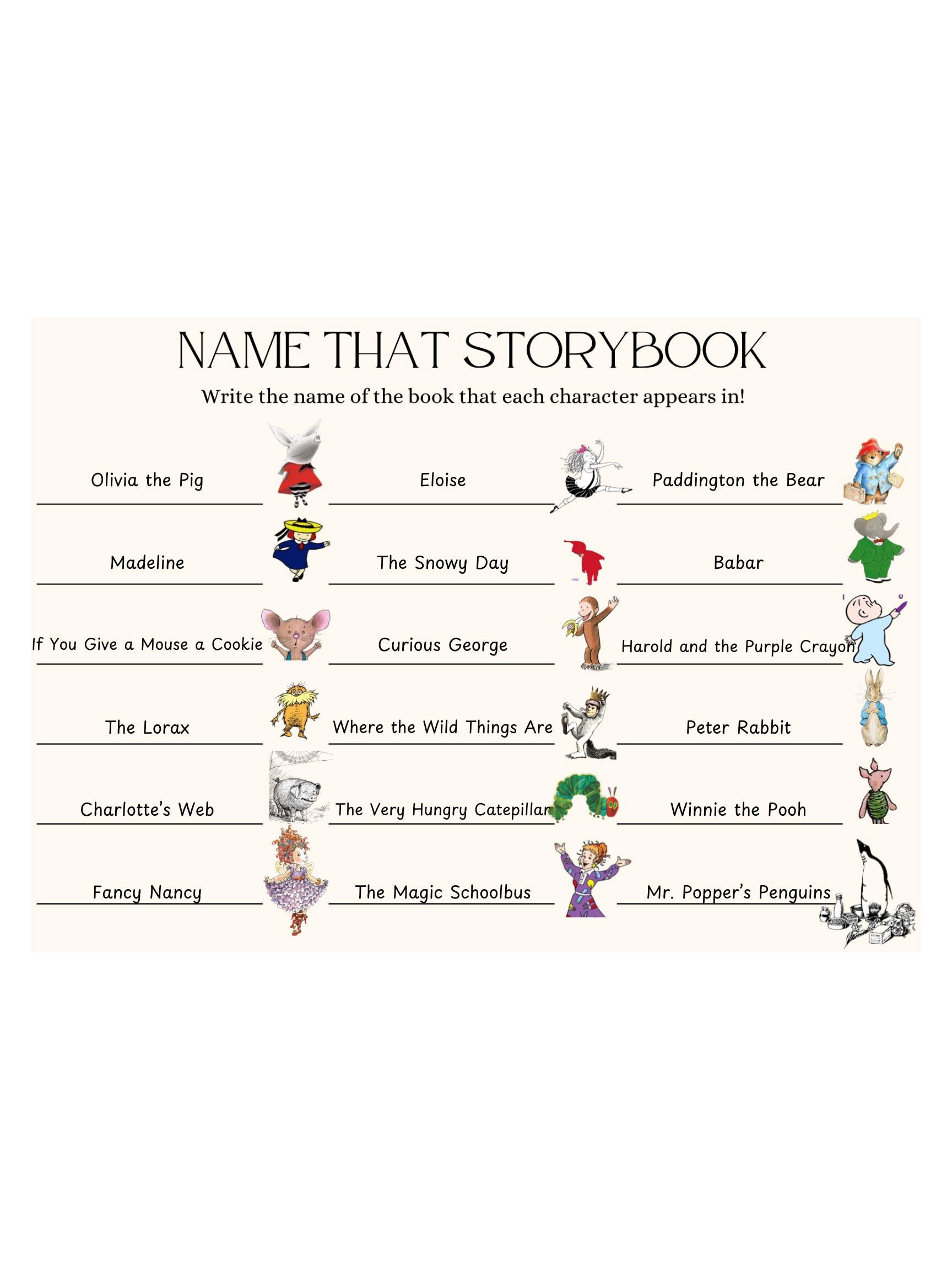 Name the Storybook Character Baby Shower Game - Etsy
