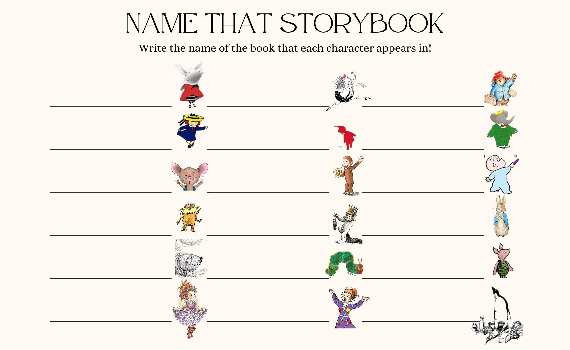 Name the Storybook Character Baby Shower Game - Etsy Canada