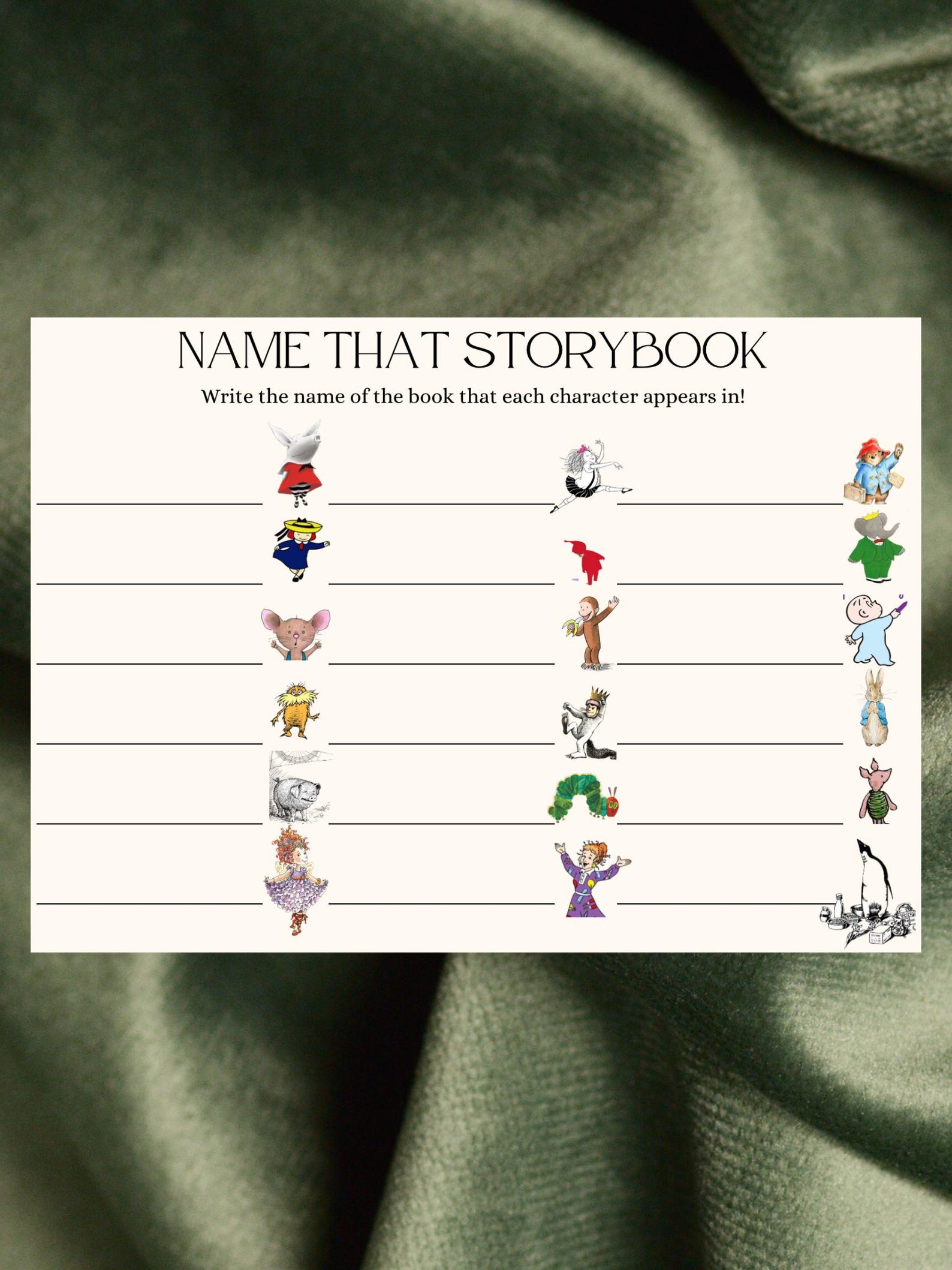Name the Storybook Character Baby Shower Game - Etsy