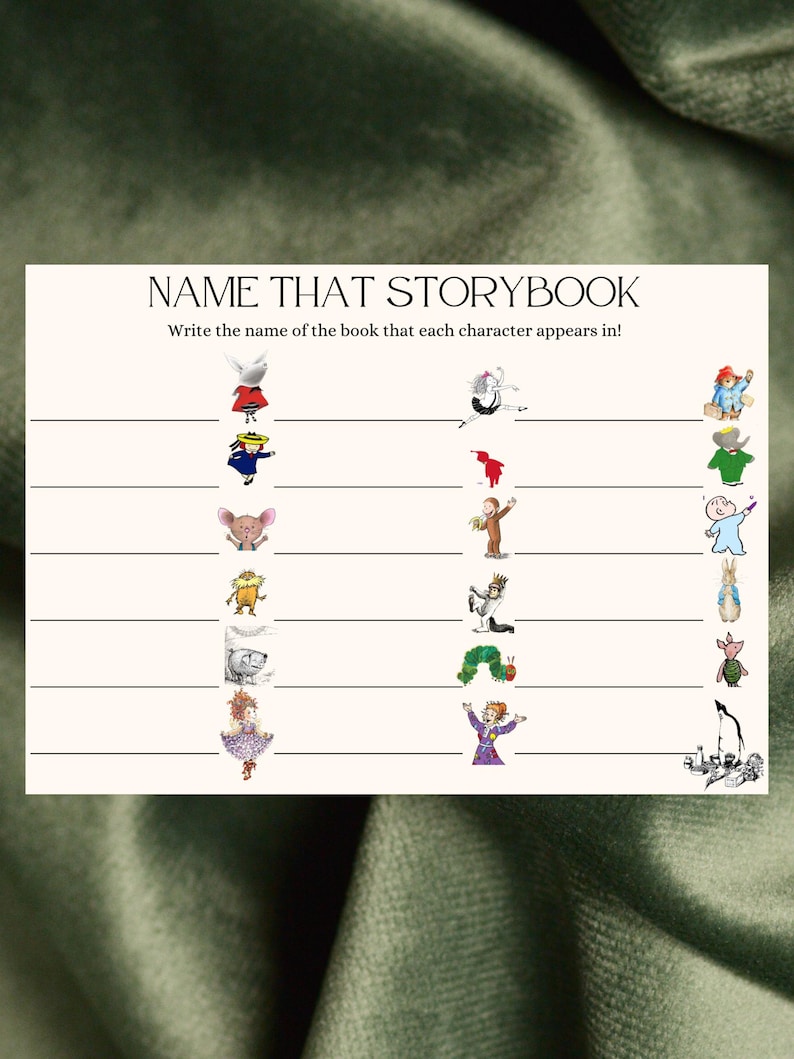 Name the Storybook Character Baby Shower Game - Etsy
