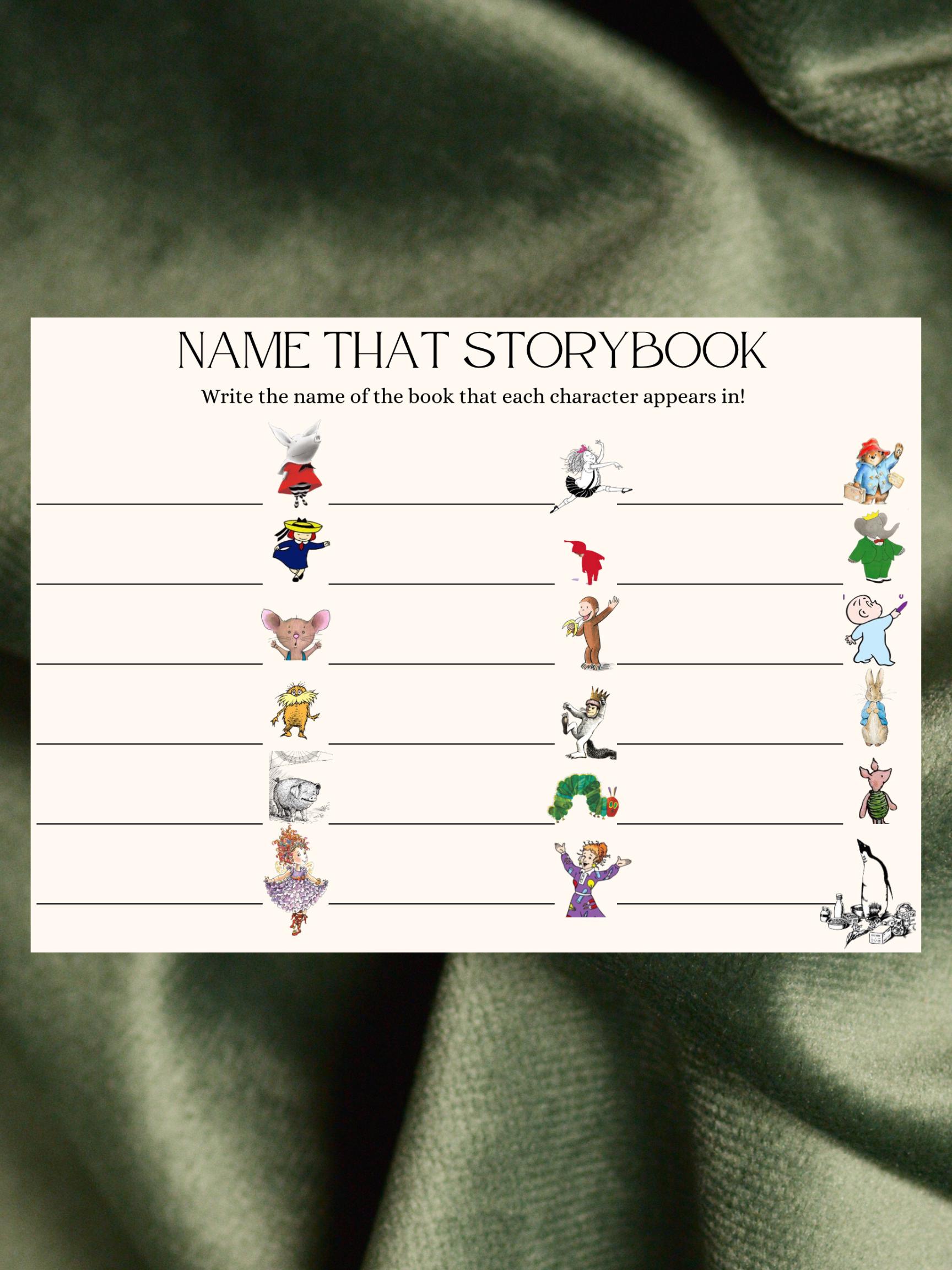 Name the Storybook Character Baby Shower Game - Etsy