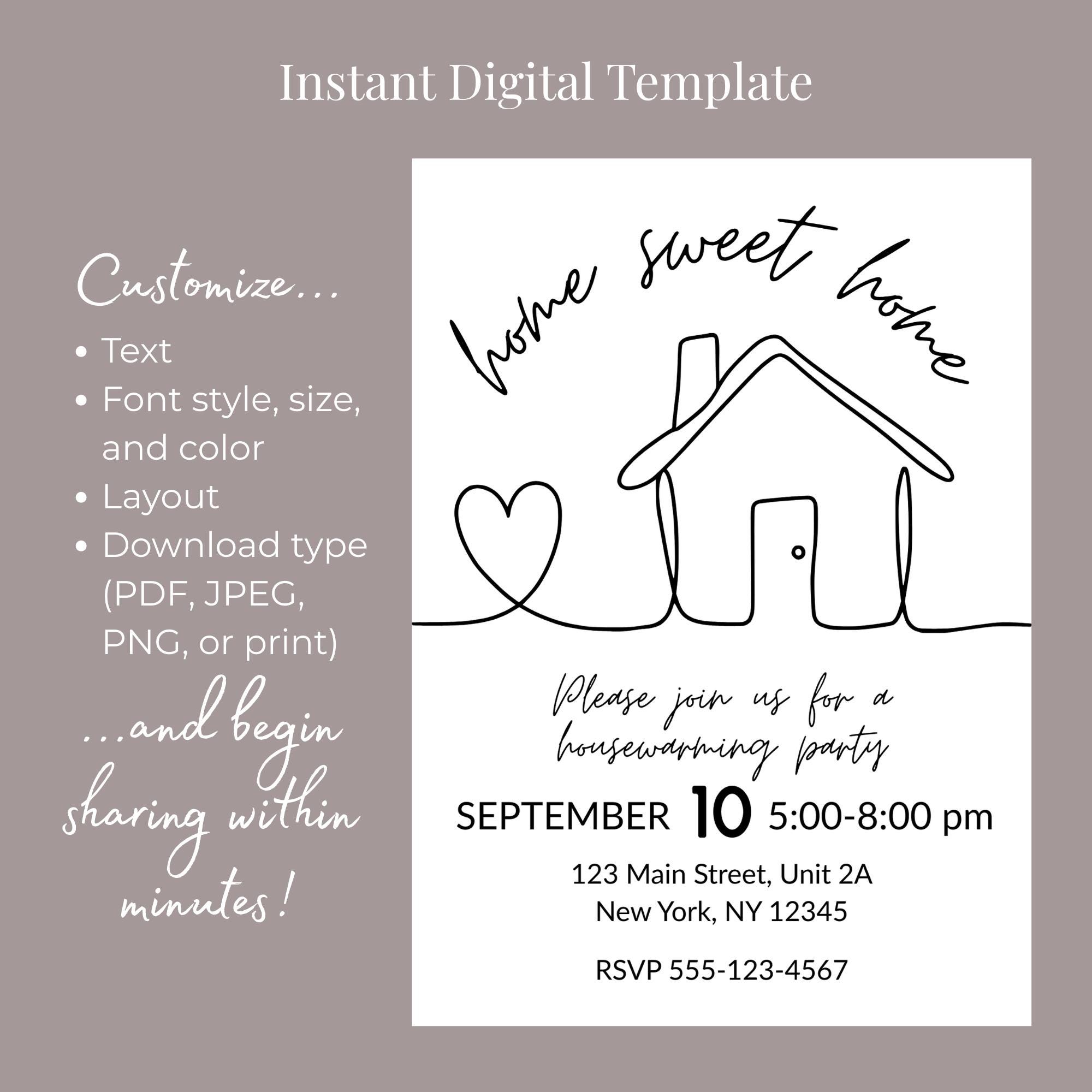 Editable House Warming Invite | Home Sweet Home | New Home Celebration ...