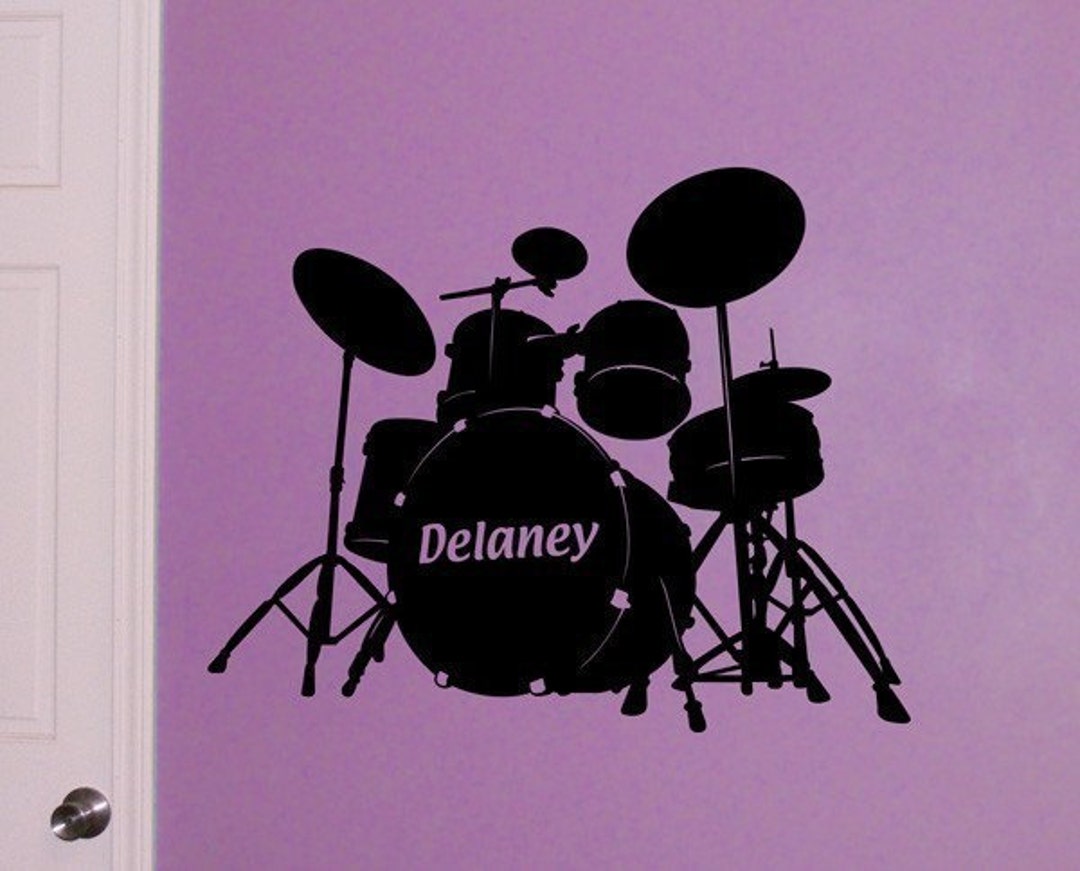 Drum Set, Personalized Decal. Drummer Monogram, Bedroom Vinyl Decal and ...