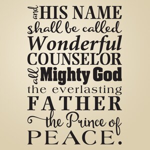 His Name Subway Art Vinyl Decal, Wonderful Counselor, Prince of Peace ...