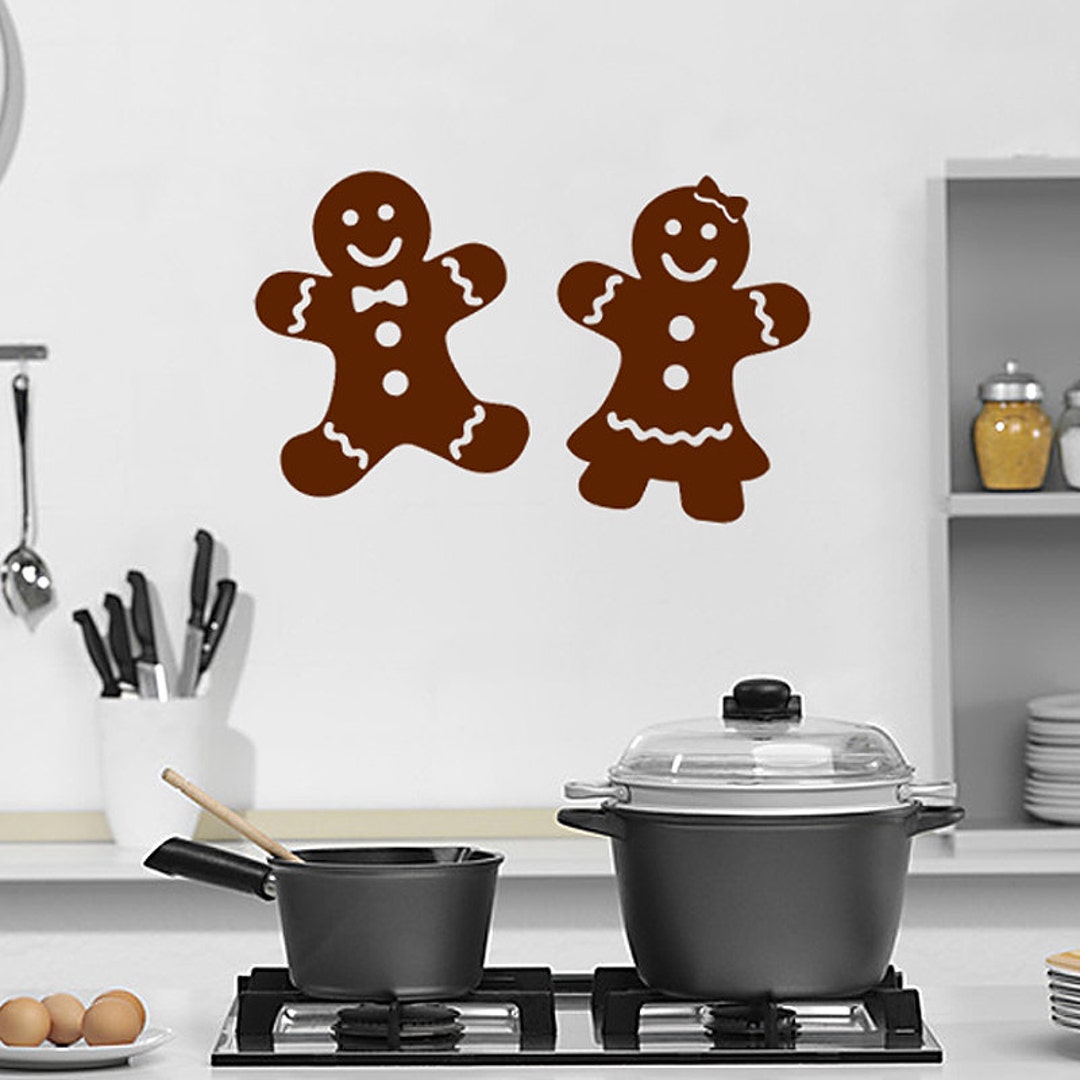 Gingerbread Man and Woman Vinyl Decals, Christmas Decal, Kitchen Wall ...