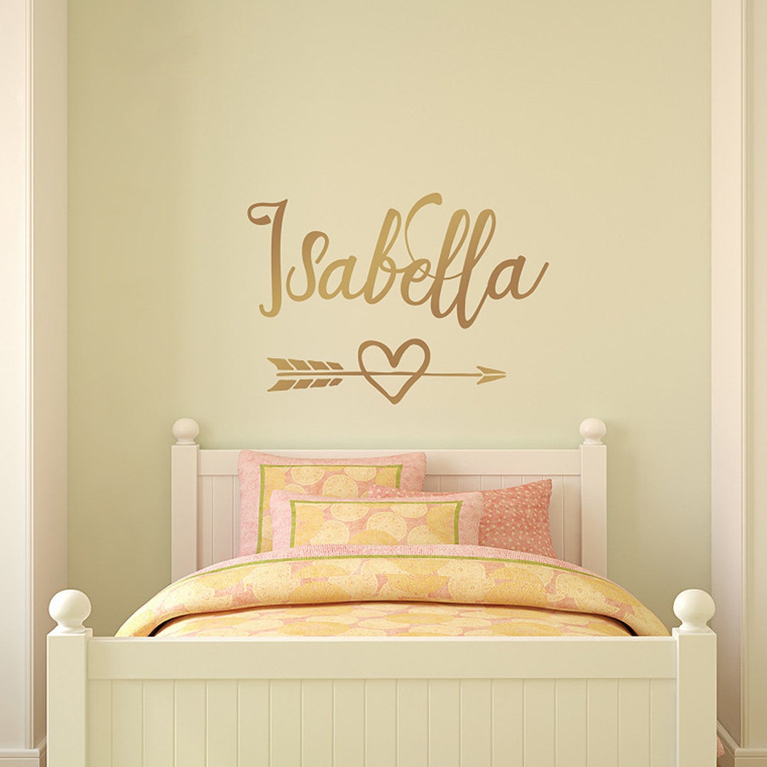 Gold Wall Decal, Personalized Girl Name Decal, Arrow Heart Decor, Wall ...