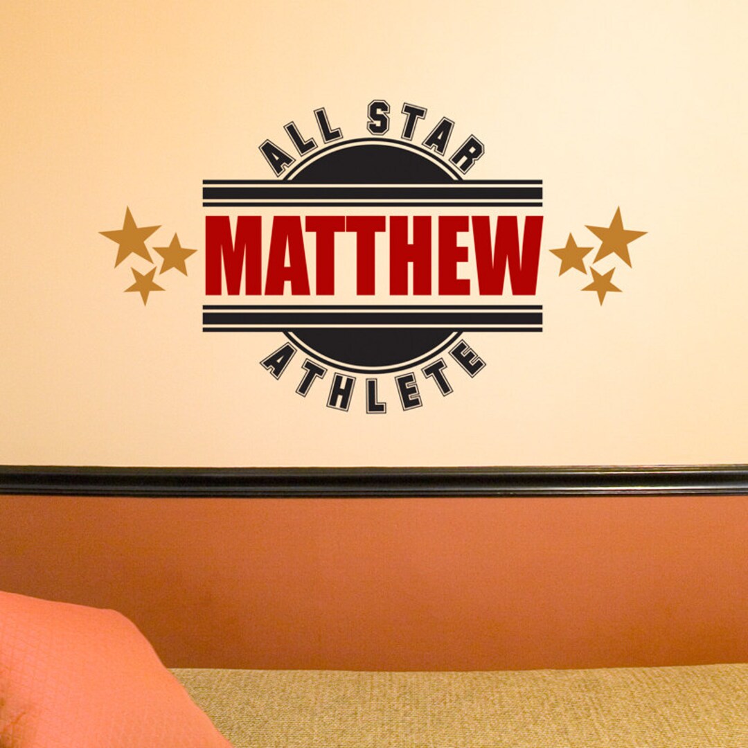 Personalized Name Wall Decal, All Star Athlete, Custom Name, Bedroom ...