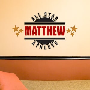 Personalized Name Wall Decal, All Star Athlete, Custom Name, Bedroom ...