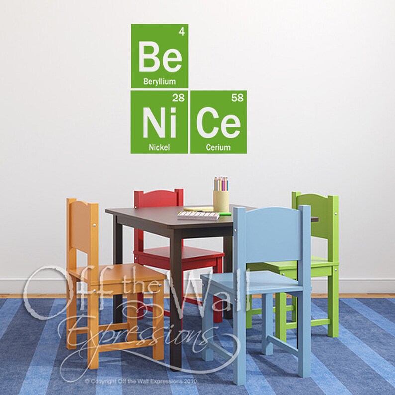 Be Nice Vinyl Decal, Periodic Table of Elements Decal, Teacher Decal ...