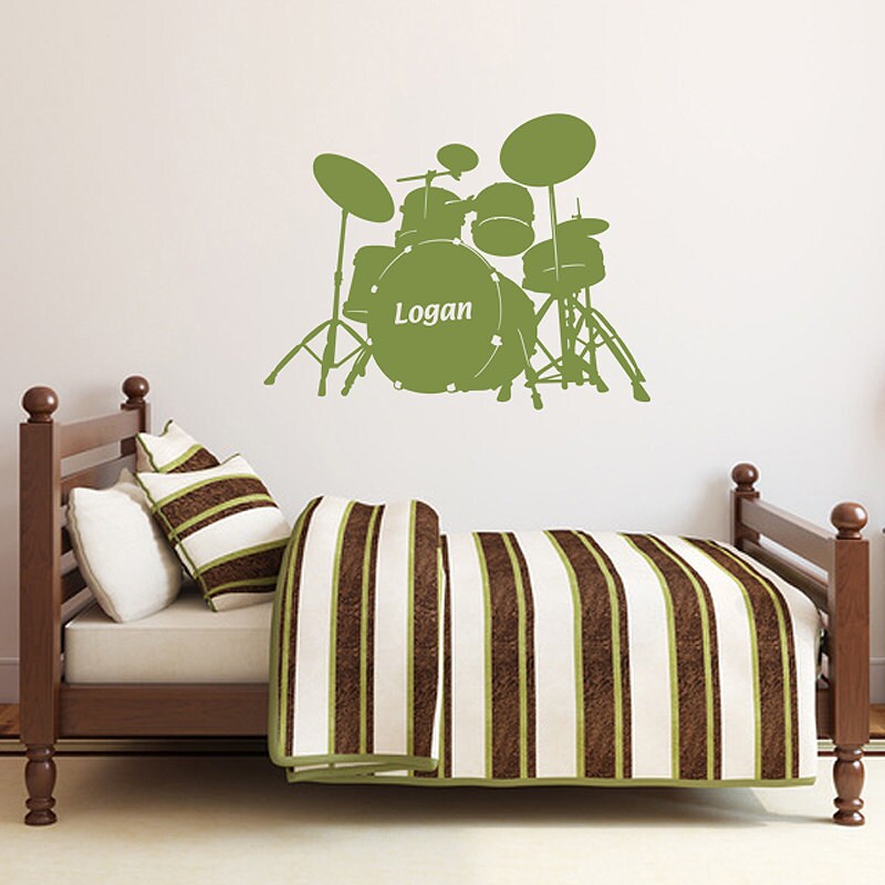 Drum Set Personalized Decal. Drummer Monogram Bedroom Vinyl - Etsy