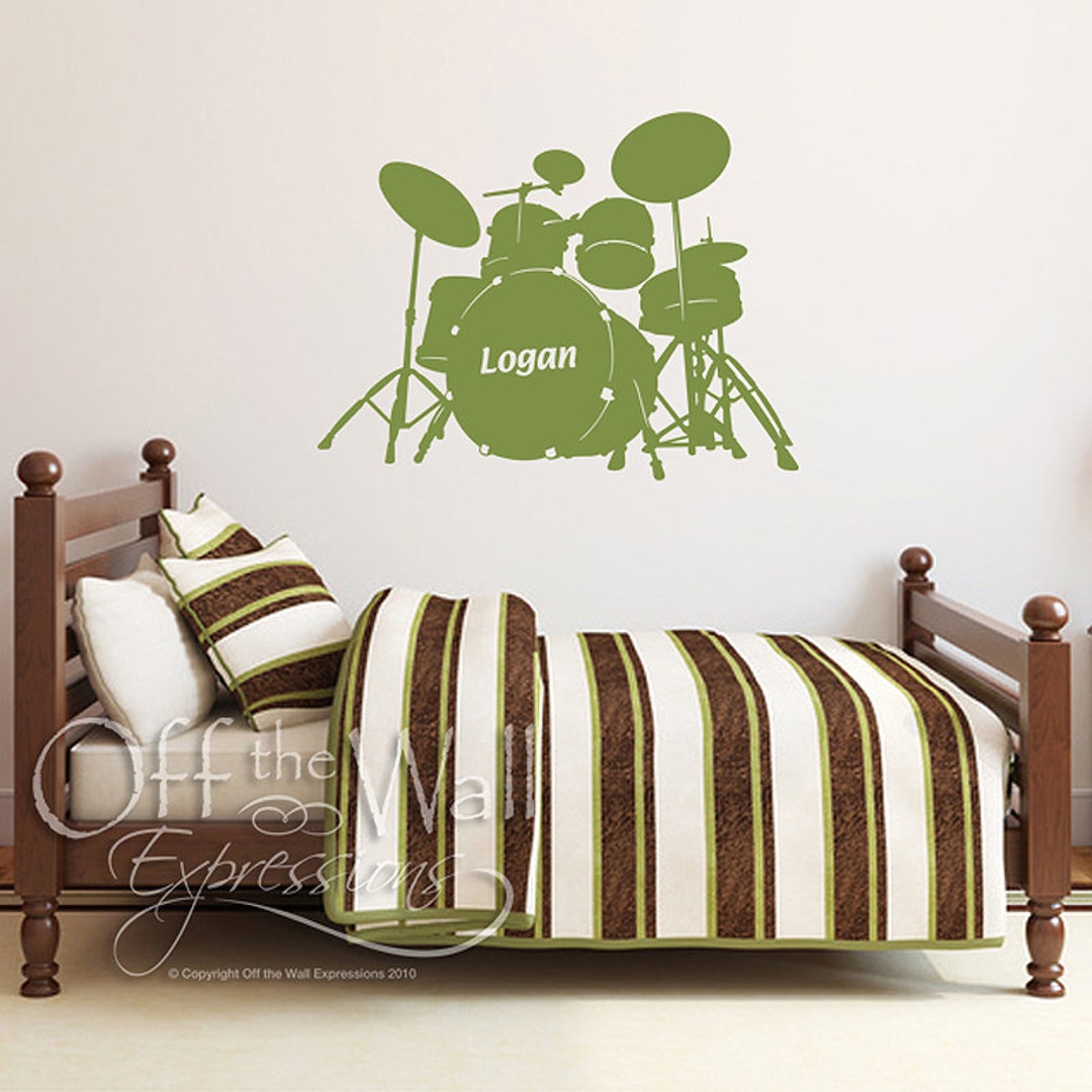 Personalized Drum Set Vinyl Decal, Bedroom Wall Sticker, Kids Room ...