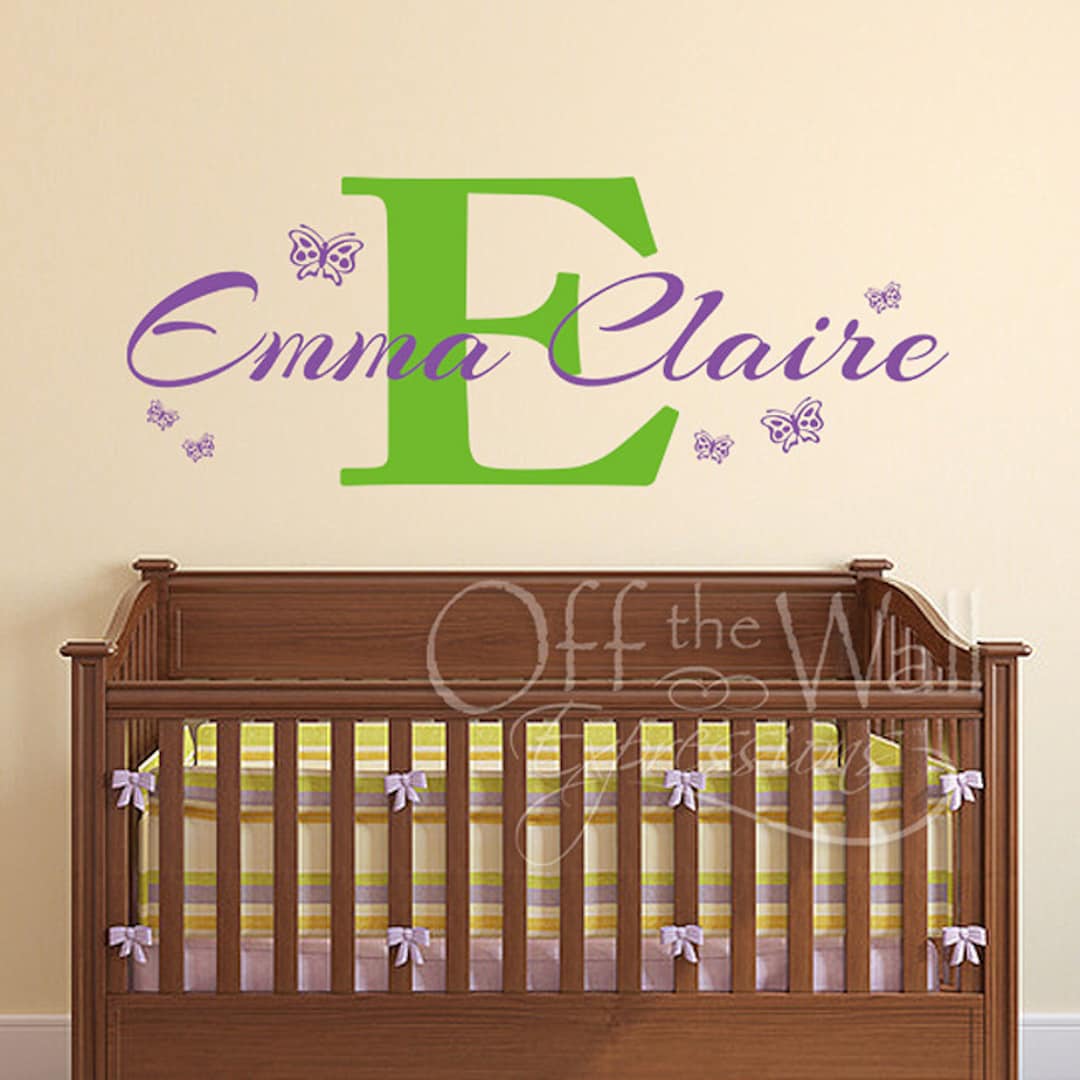 Name Wall Decal Personalized Vinyl Wall Art Butterfly Monogram Initial ...