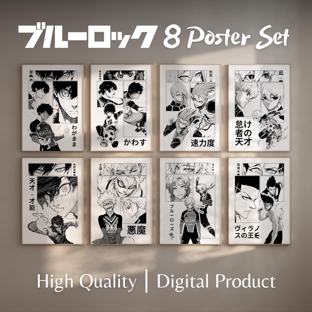 Blue Lock 8 Poster Set, Blue Lock Poster, Anime Wall Print, Isagi Blue ...
