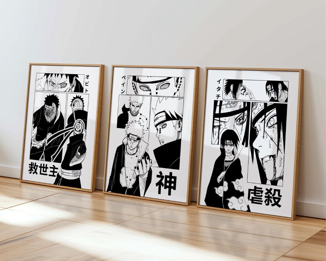 Akatsuki Wall Art Set of 3 Prints, Naruto Shippuden Poster, Anime Art ...
