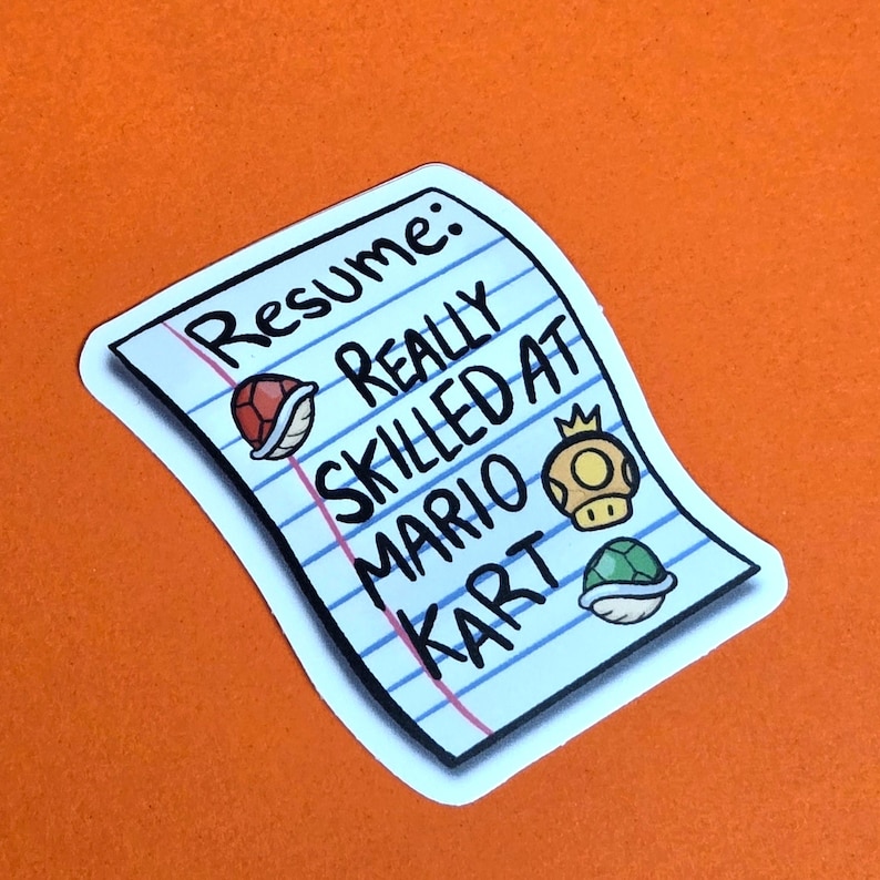 Resume: Really Skilled at Mario Kart 3 Inch Waterproof Vinyl Sticker ...