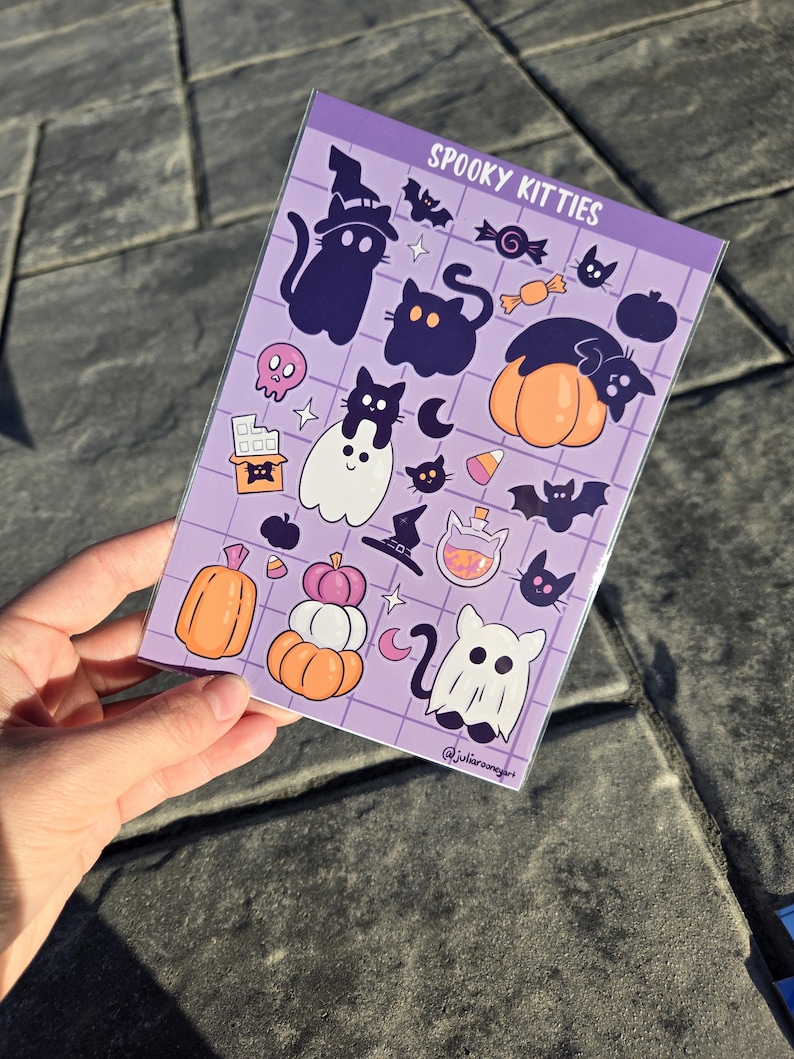 Spooky Kitties Sticker Sheet: Hand-drawn Halloween Cat Stickers - Etsy