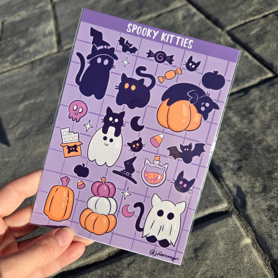 Spooky Kitties Sticker Sheet: Hand-drawn Halloween Cat Stickers - Etsy