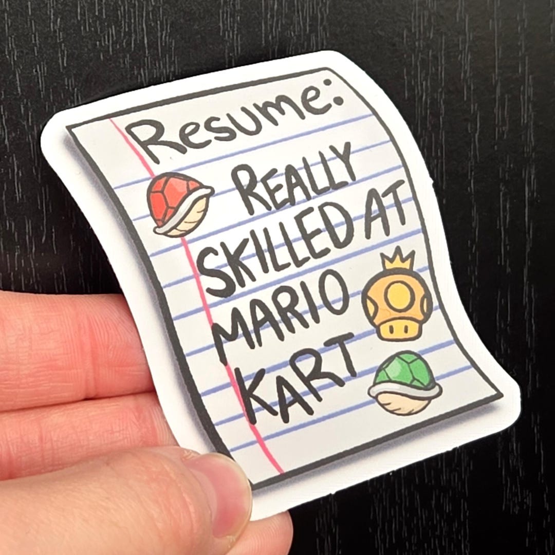 Resume: Really Skilled at Mario Kart 3 Inch Waterproof Vinyl Sticker ...