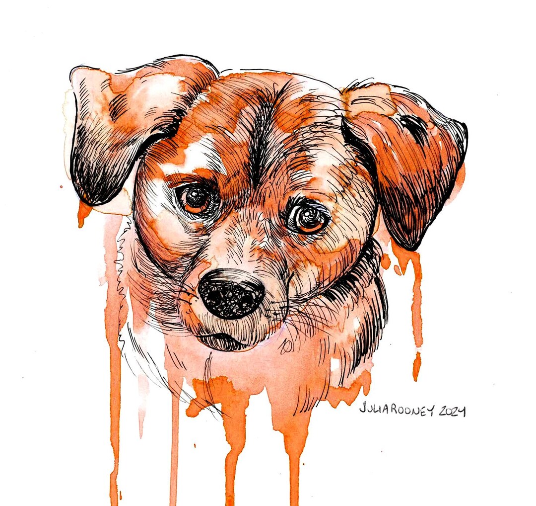 Custom Pet Portrait Ink Drawing, Cute Pet Drawing, Dog Painting, Cat ...