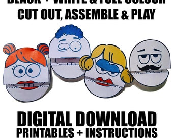 Printable Paper Puppets, DIY, Cut Out & Assemble, Hand Puppet, Pretend ...