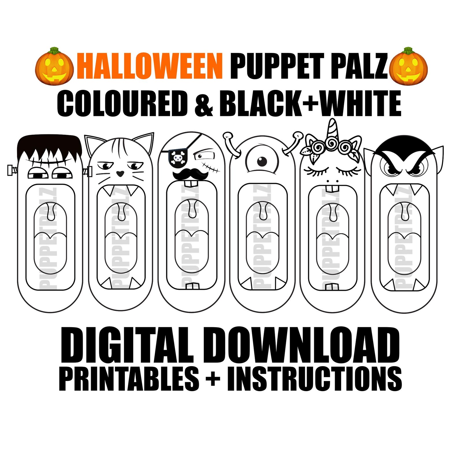 Printable HALLOWEEN Puppet Palz, Paper Hand Puppets, Digital Download ...