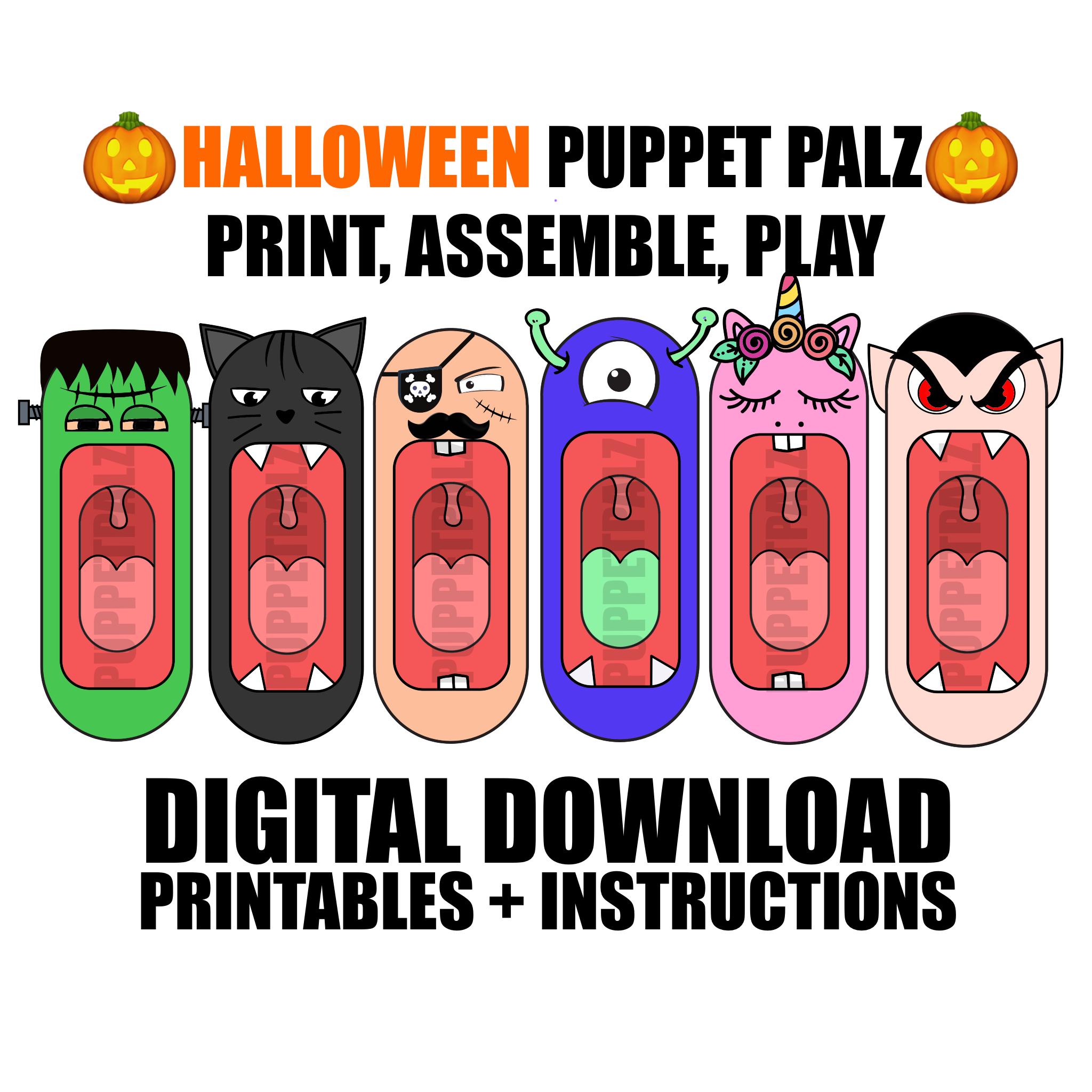 Printable HALLOWEEN Puppet Palz, Paper Hand Puppets, Digital Download ...