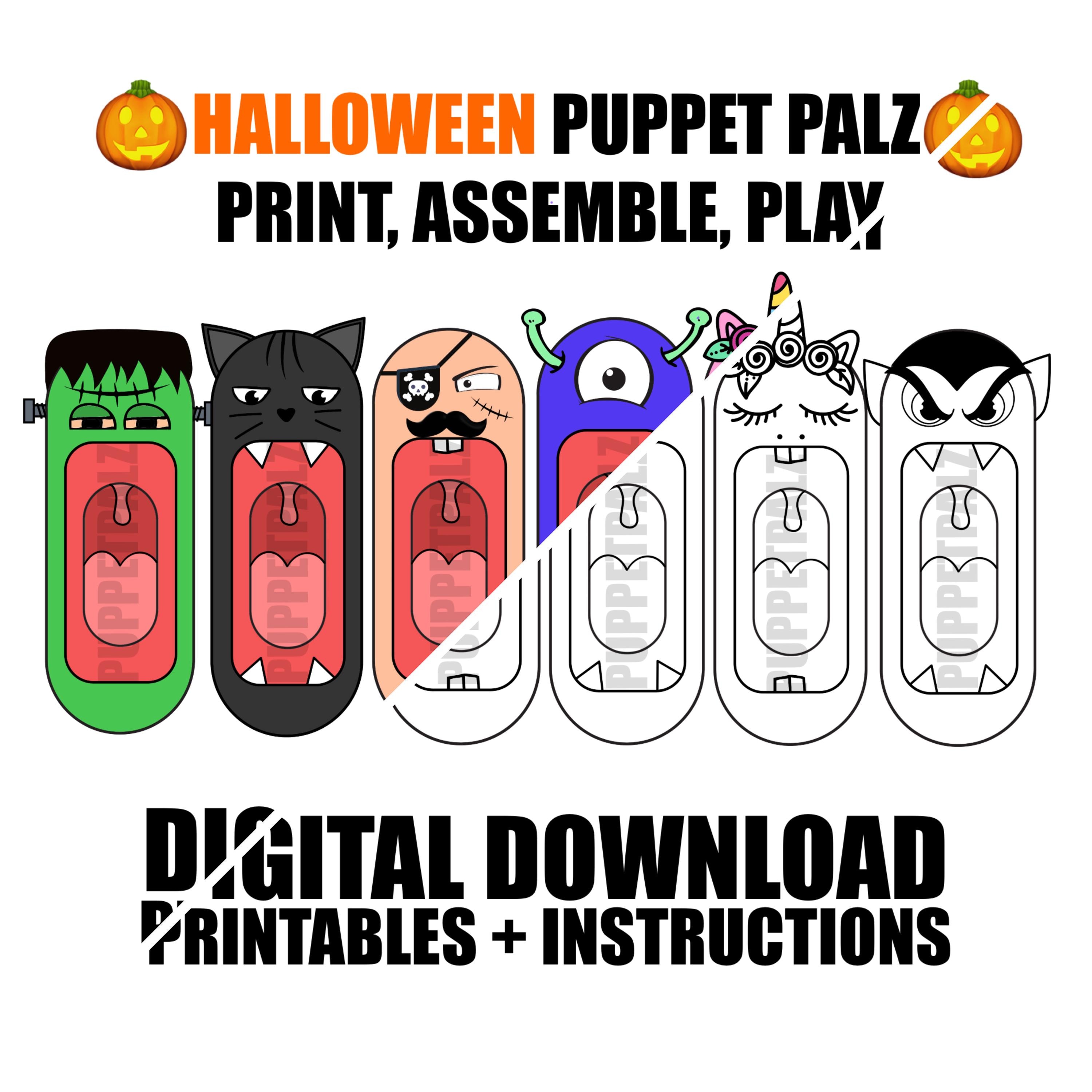 Printable HALLOWEEN Puppet Palz, Paper Hand Puppets, Digital Download ...