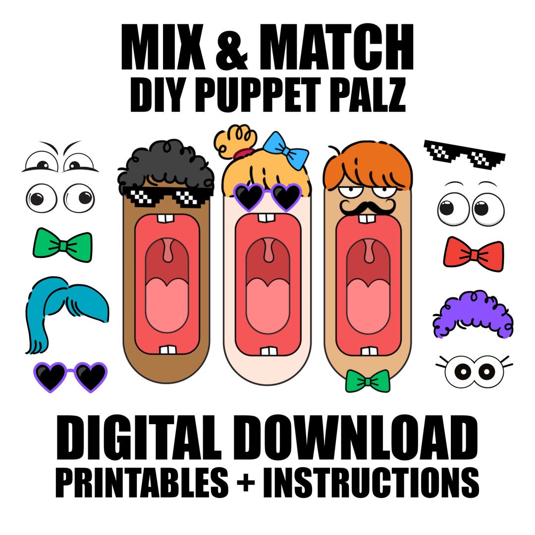 Printable Paper Puppet Palz, Mix & Match DIY, Customizable Build A ...